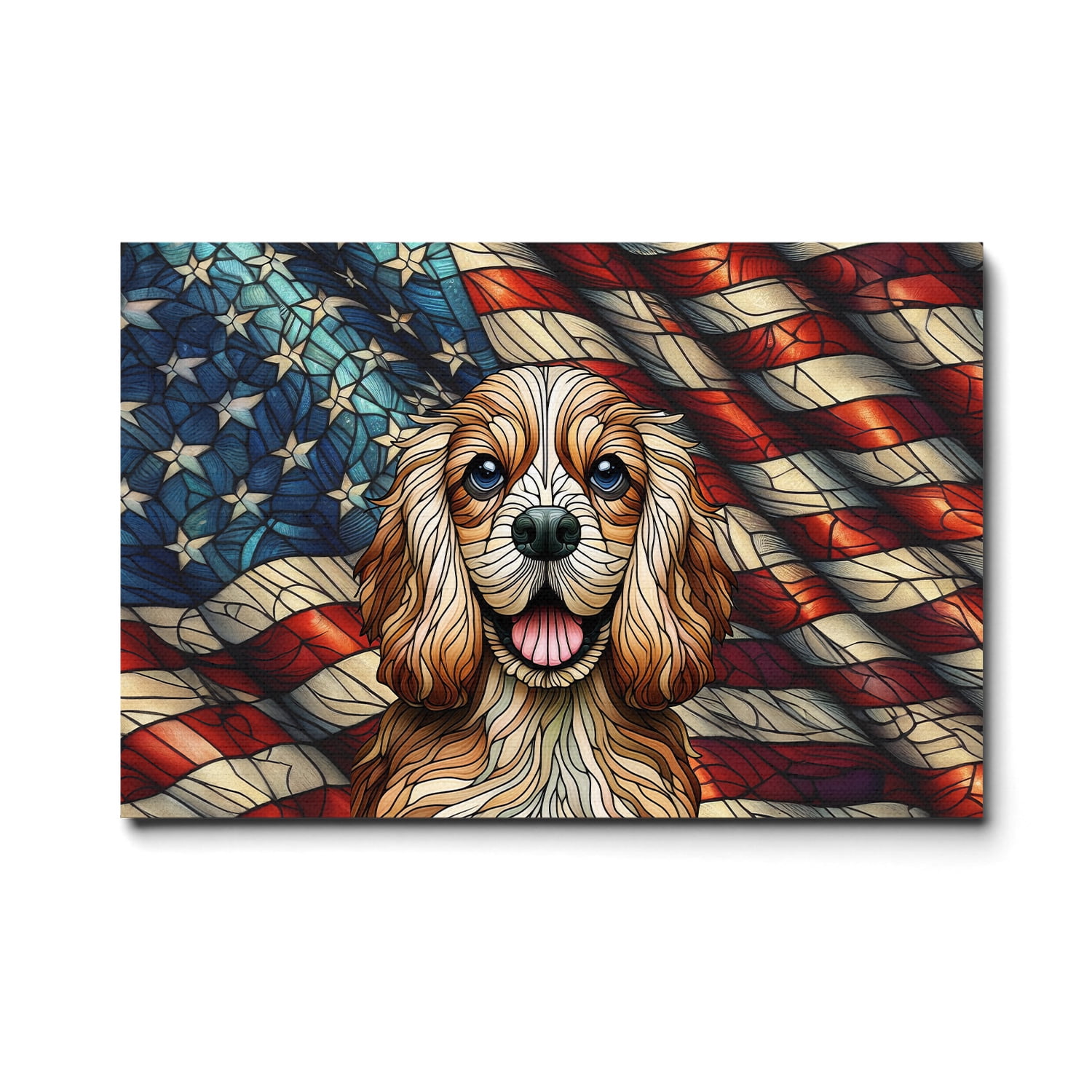 Patriotic Cocker Spaniel Stained Glass Portrait American Flag ...