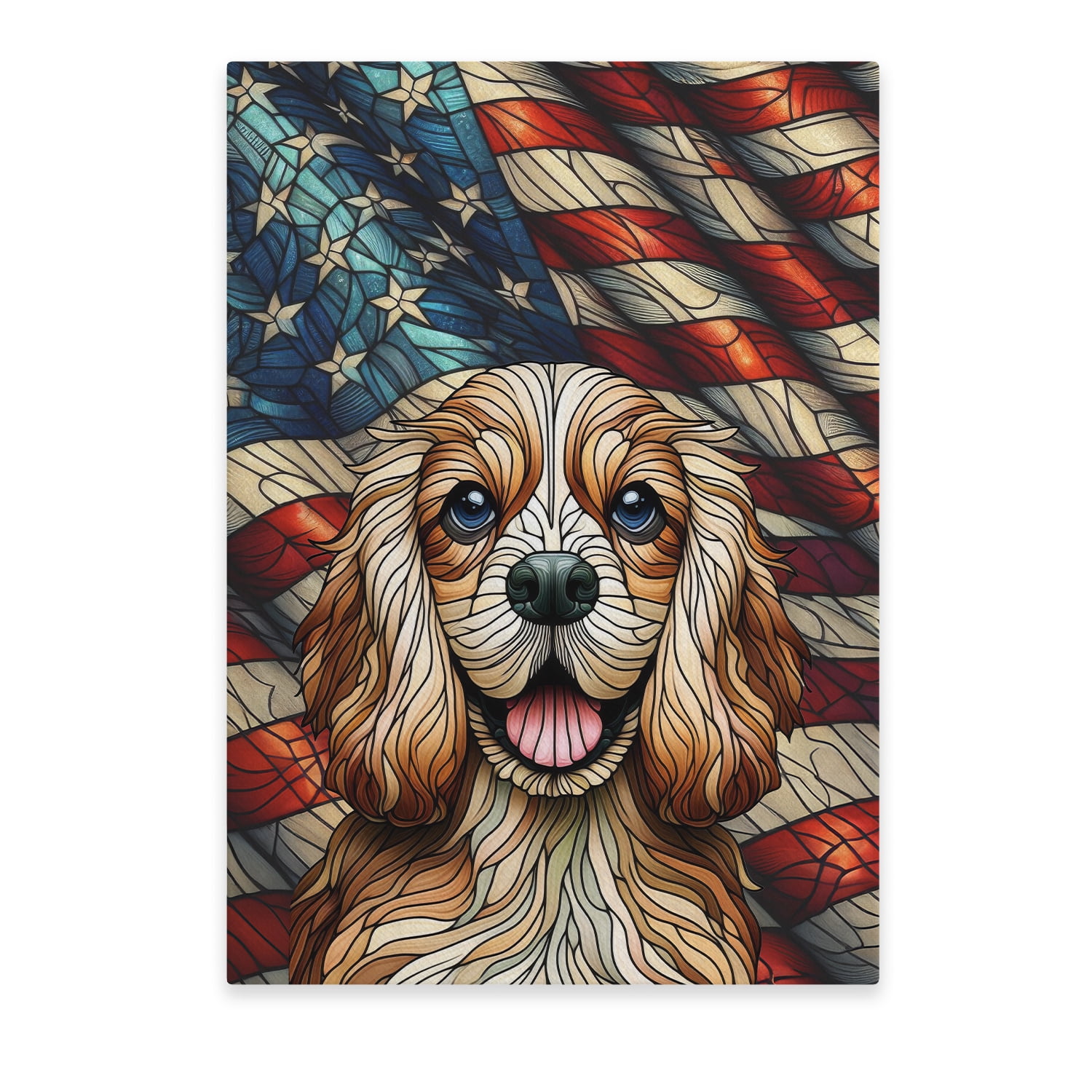 Patriotic Cocker Spaniel Stained Glass Portrait American Flag Vertical ...