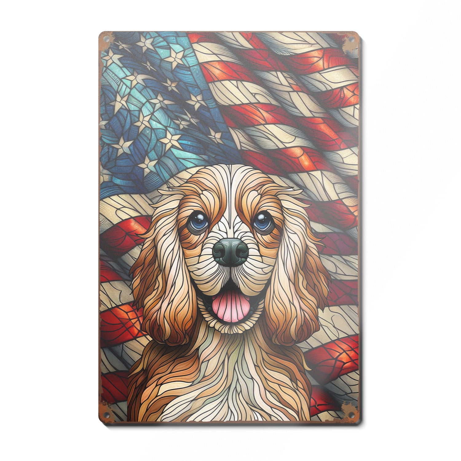 Patriotic Cocker Spaniel Stained Glass Portrait American Flag Vertical ...