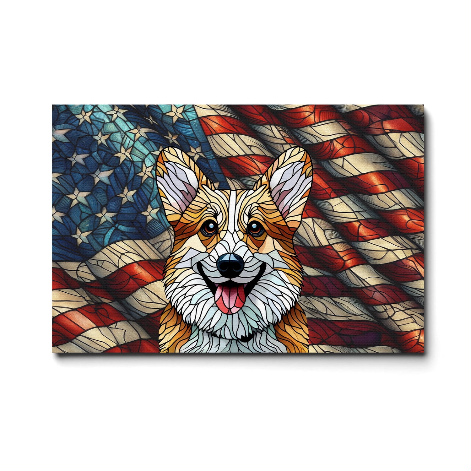 Patriotic Corgi Stained Glass Portrait American Flag Horizontal Matte ...