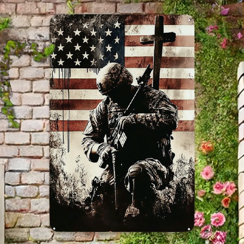 Patriotic Cross Metal Tin Sign - Honor the Brave, 4th of July ...