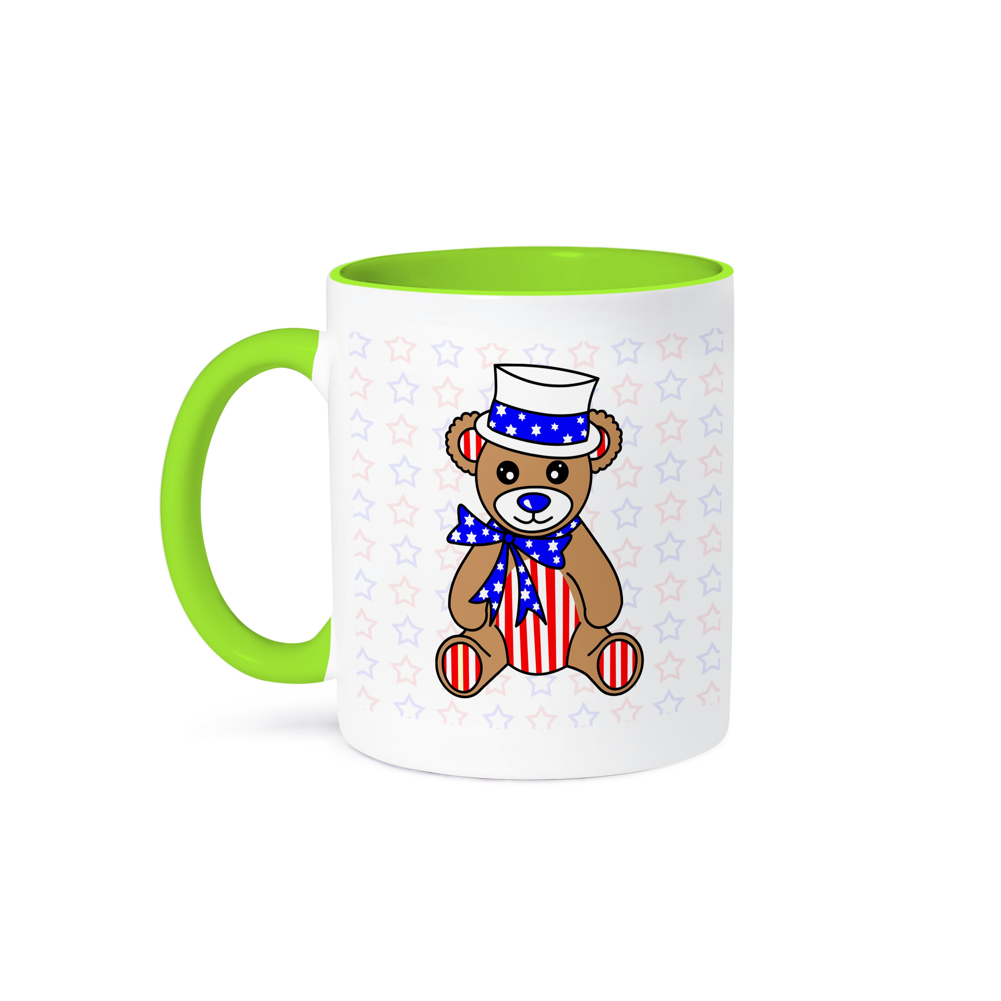 3dRose, Patriotic Cute America Teddy Bear Red White and Blue, 11oz Two-Tone Green Mug - Walmart.com