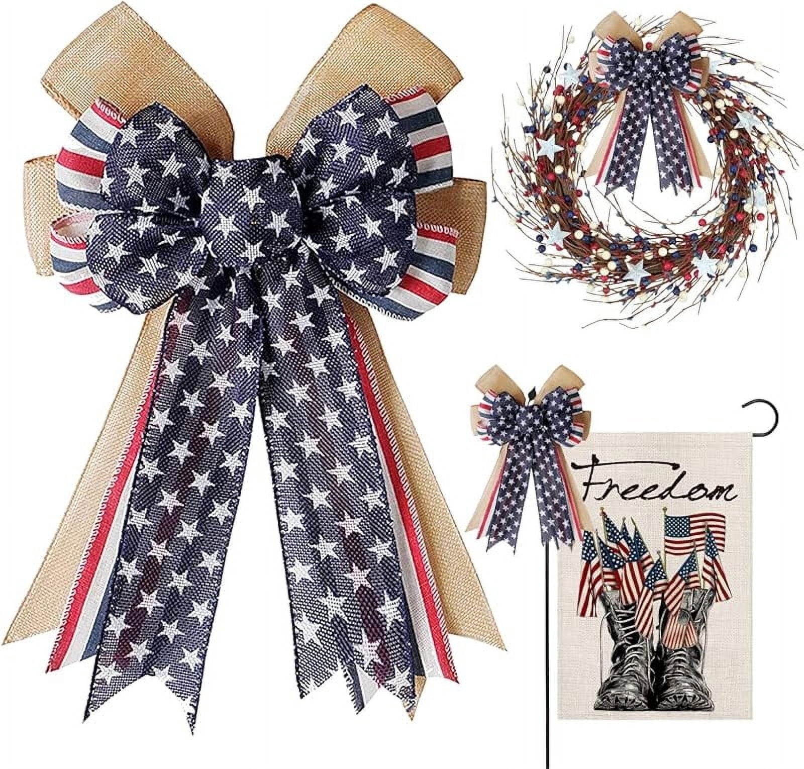 Patriotic Decor Bows for Wreaths,Burlap Red White Blue Stripe Stars ...