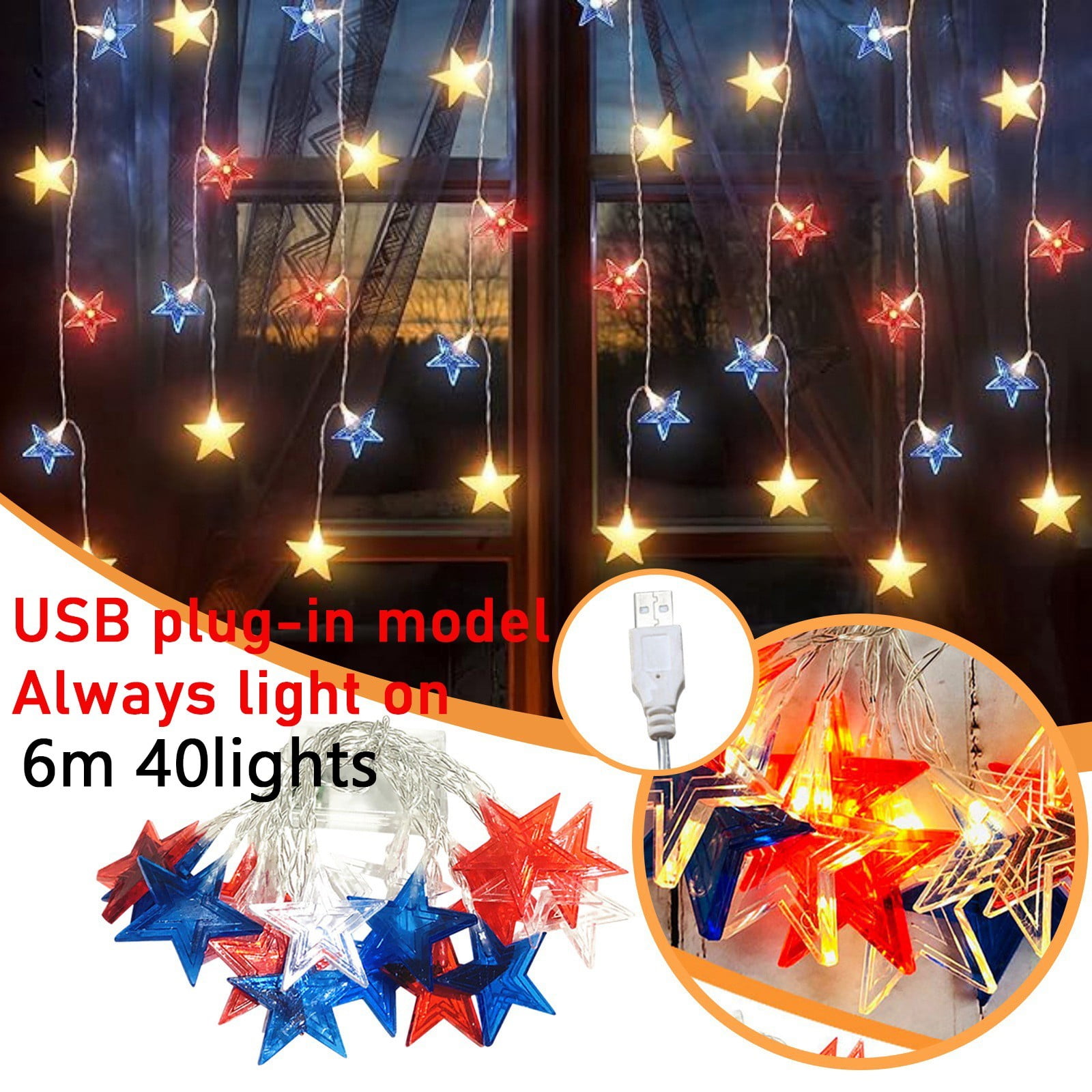 Patriotic Decor,Usb Plug-In Models Red White And Blue Decorative Lights ...