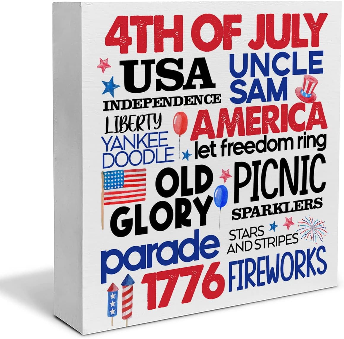 Patriotic Decorative Wooden Box Sign Fourth Of July 1776 Wood Block ...