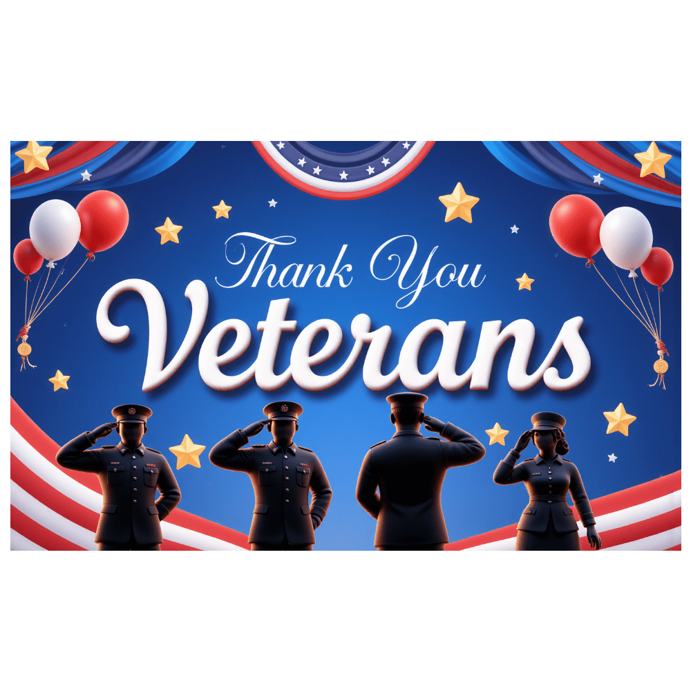 Patriotic Design Thank You Veterans Event Banner Military Flags Stars ...