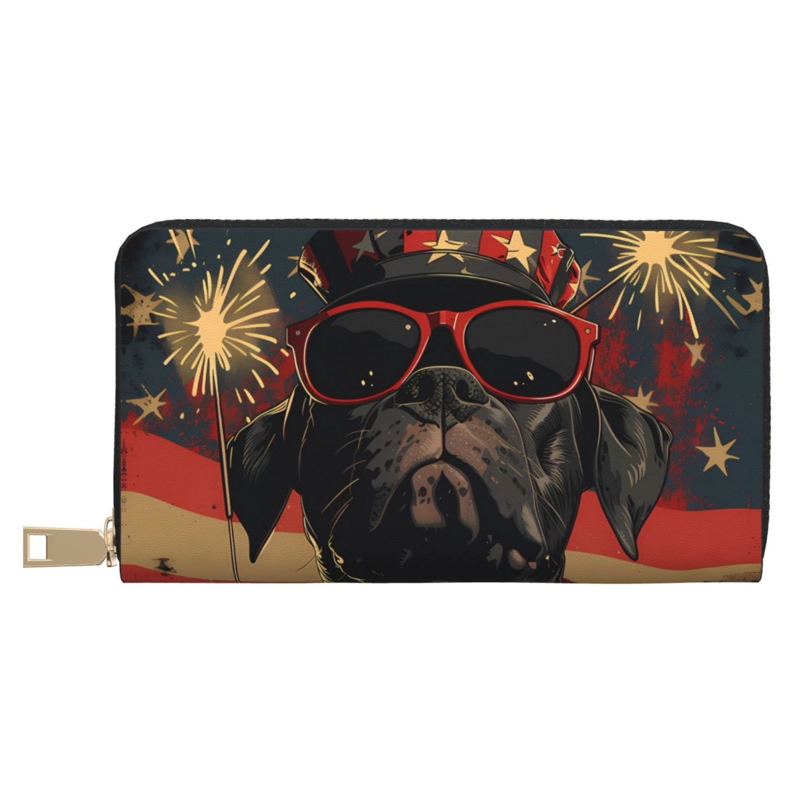 Patriotic Dog With Sparkler Wallet Women, Leather Bifold Multi Card ...