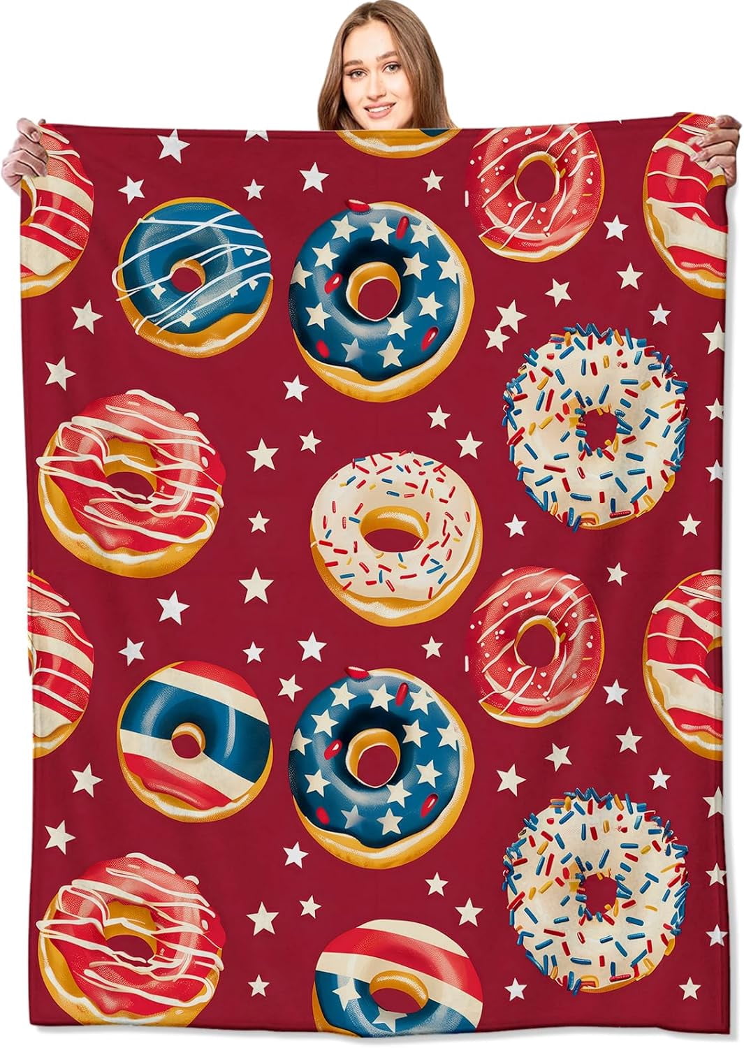 Patriotic Donut Blanket Red, White, and Blue Donuts Throw Blankets ...