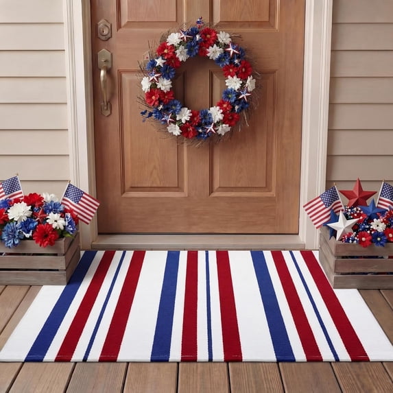 Patriotic Door Mat 16 x 24 Inch 250 Anniversary Blue Red White Stripe ...