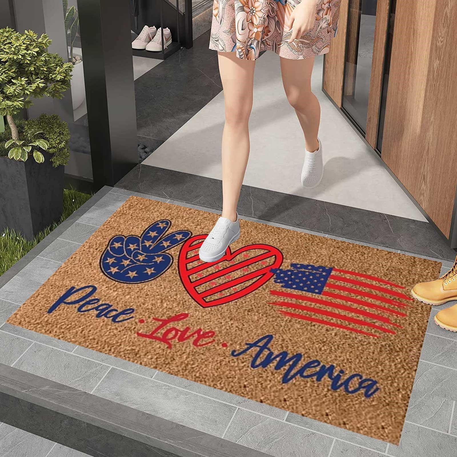 Patriotic Door Mat Independence Day Doormat Outdoor Peace Love American ...
