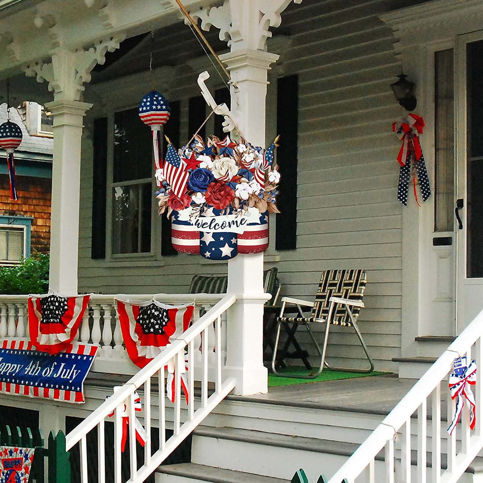 Patriotic Door Sign 4th of July Wreaths for Front Door Hanger Wooden ...