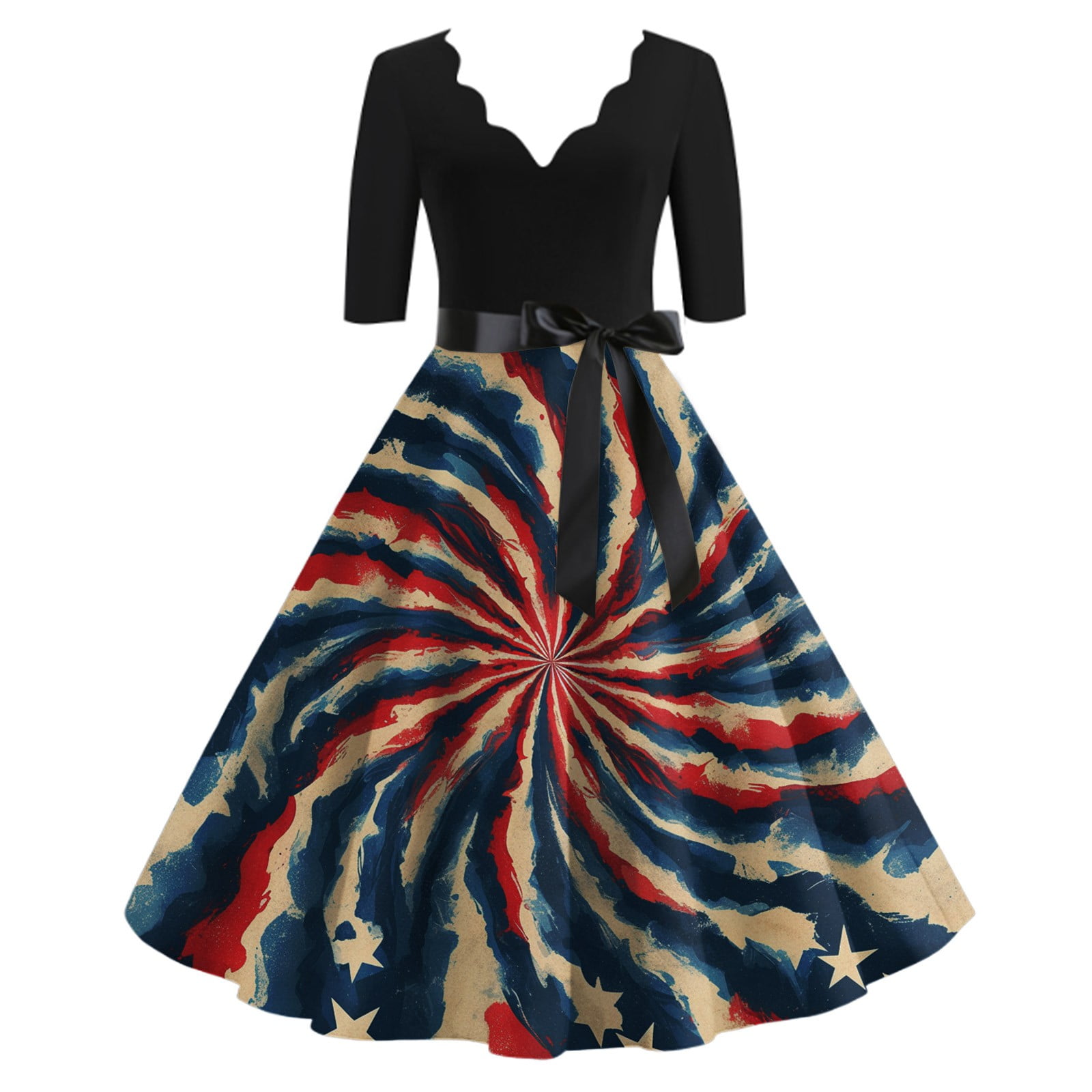Patriotic Dress, 4Th Of July 50S Prom Dress Casual V Neck Short Sleeve ...