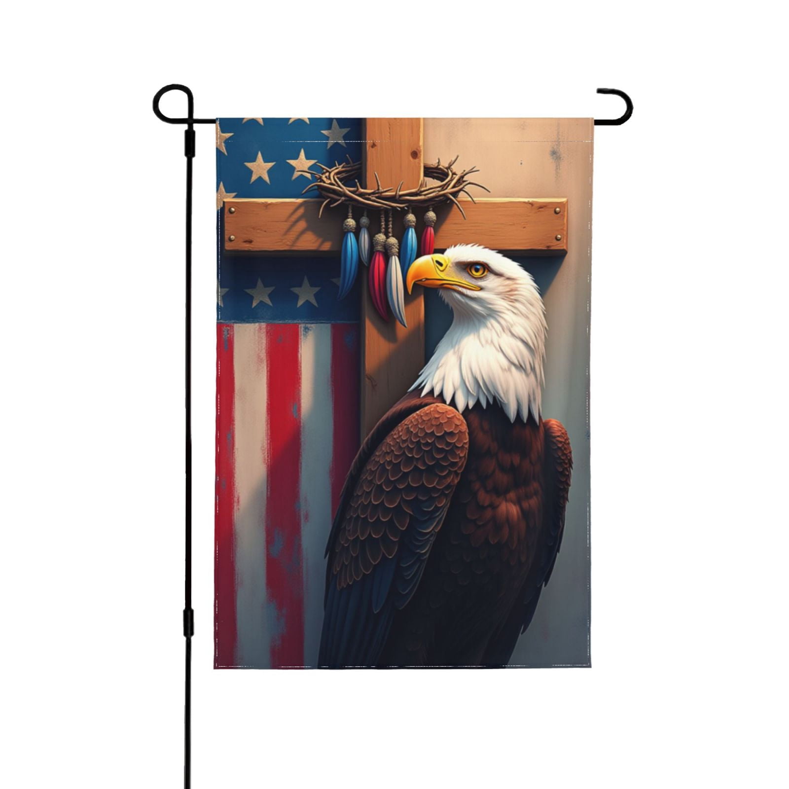 Patriotic Eagle & Cross Garden Flag Double Sided 12x18 Inch American ...