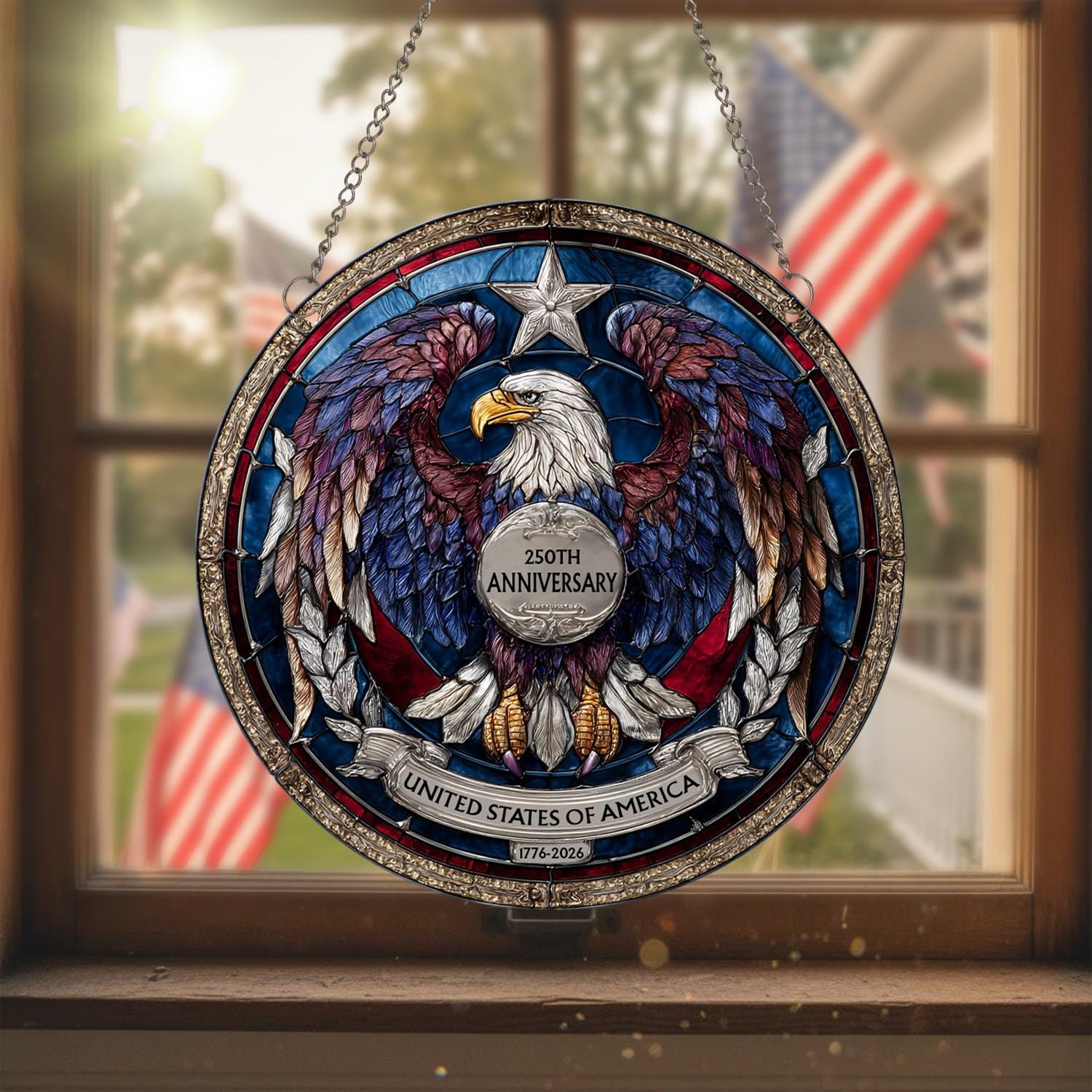 Patriotic Eagle Window Decor 1776–2026 - 250th Anniversary Stained ...