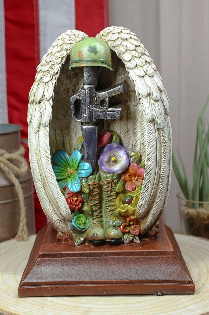 Patriotic Fallen Soldier Angel Winged Rifle Helmet Boots Succulents ...