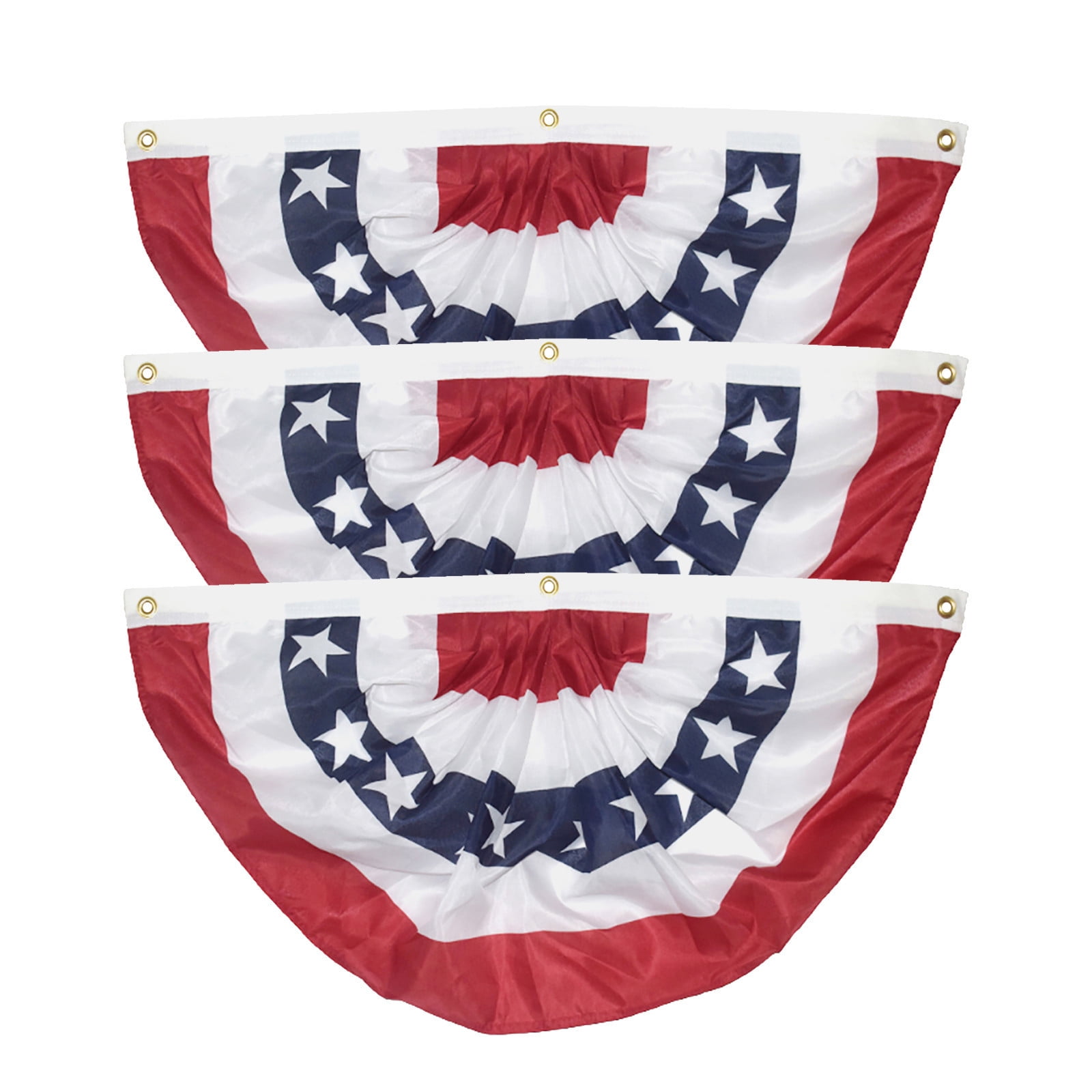 Patriotic Fan Flags (3-Pack) - 3ft x 1.5ft Heavy Duty Polyester Bunting ...