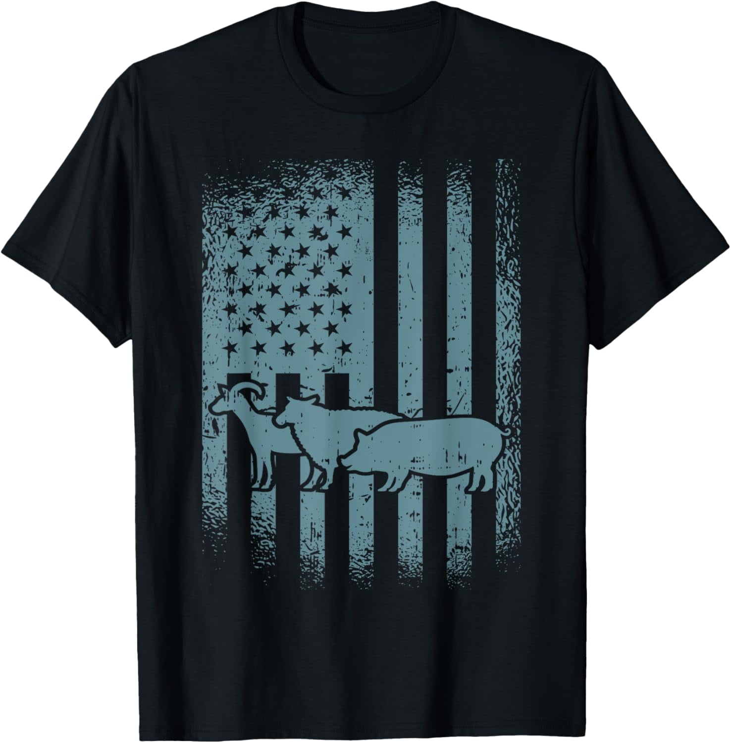 Patriotic Farm Animal American Flag Cow Pig Goat Rancher T-Shirt ...