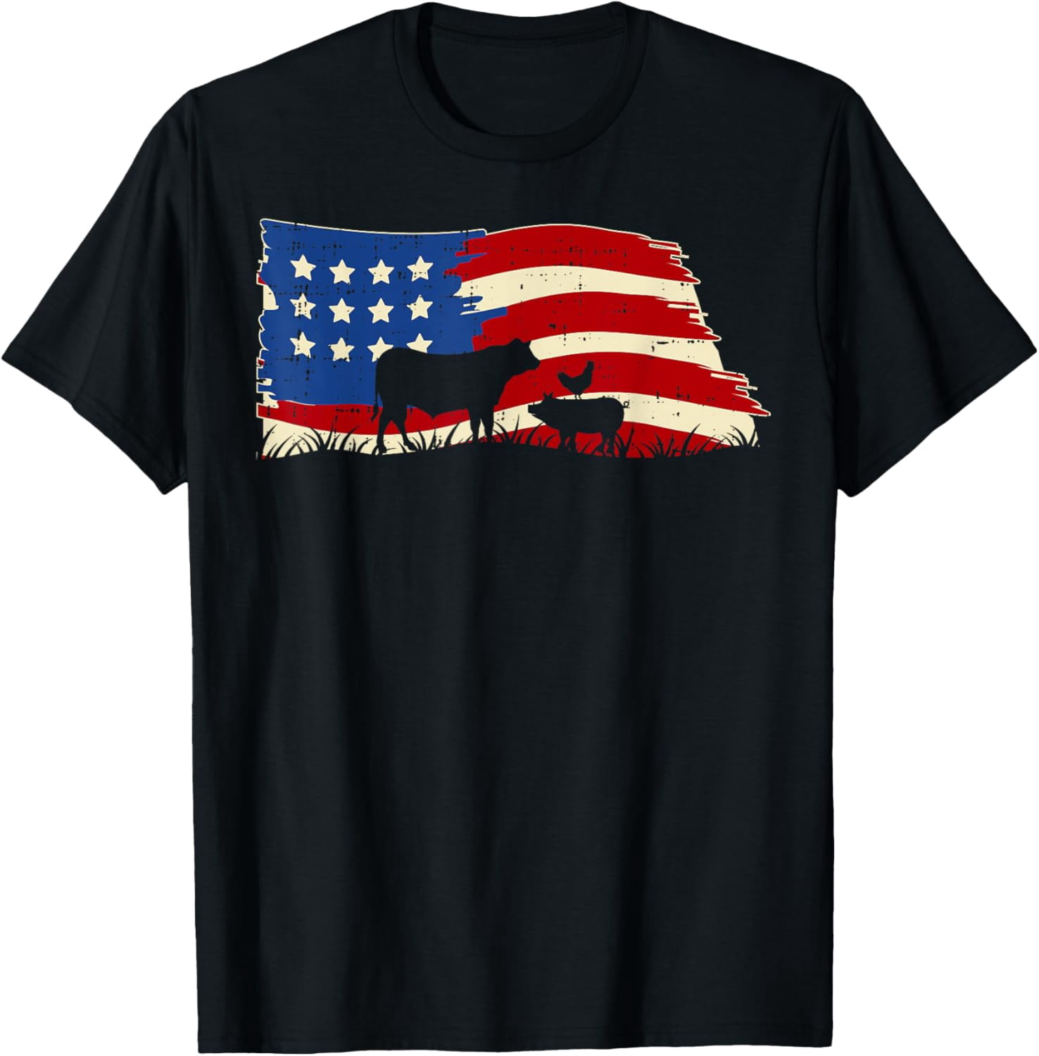 Patriotic Farm Animal American Flag Cow Pig Goat Rancher T-Shirt ...