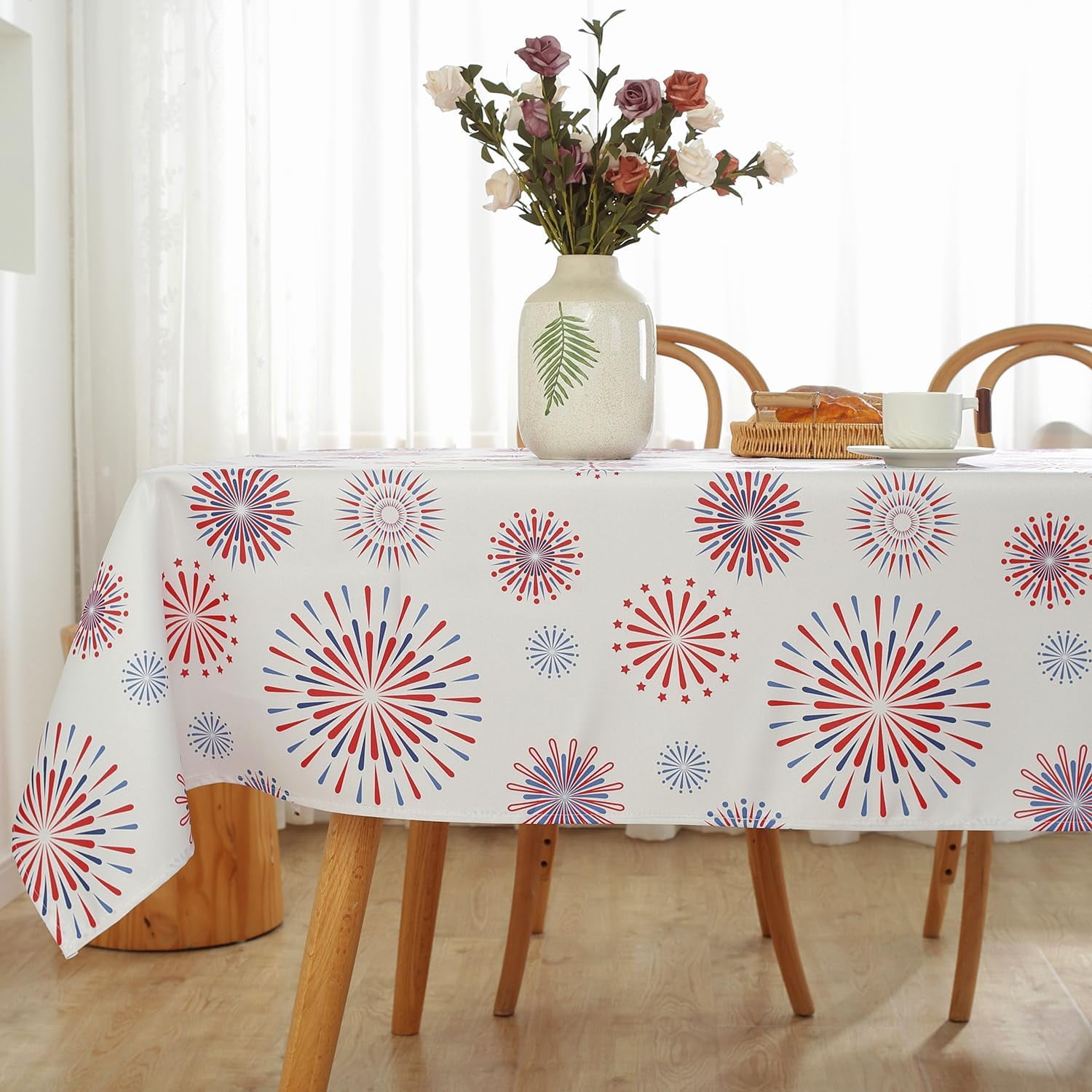 Patriotic Fireworks Tablecloth for Rectangle Table 60"X102",Reusable ...