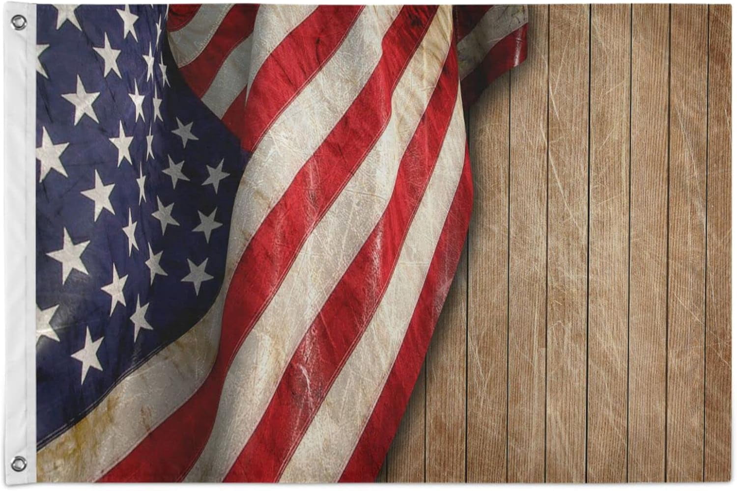 Patriotic Flag 3x5 ft with Grommets American Flag Wooden Banner Yard ...