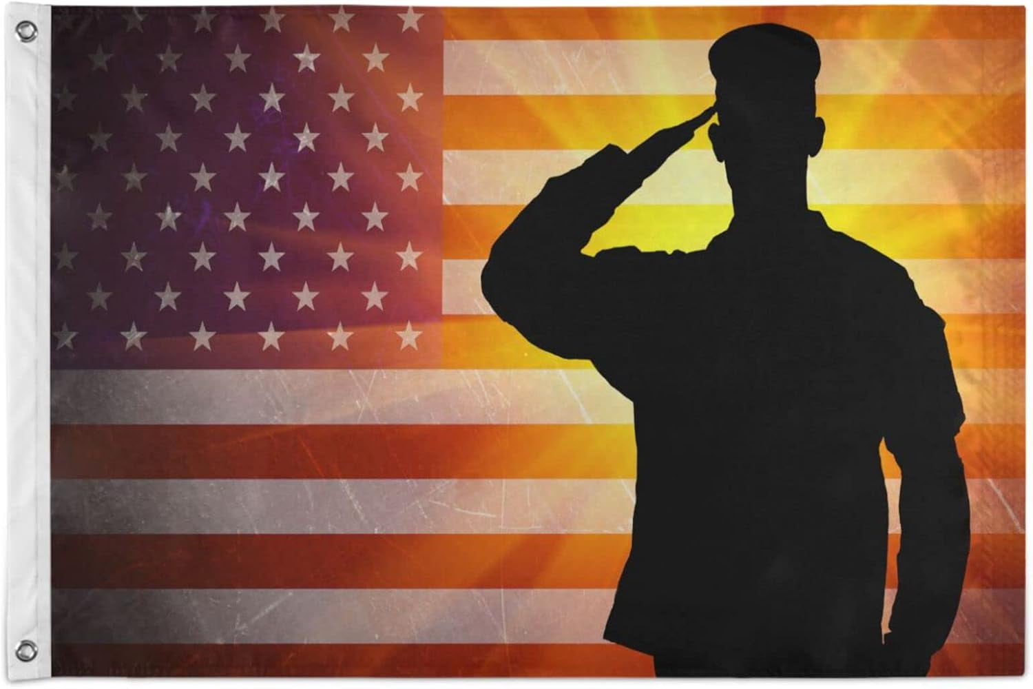 Patriotic Flag 3x5 ft with Grommets Soldiers Saluting American Flag ...