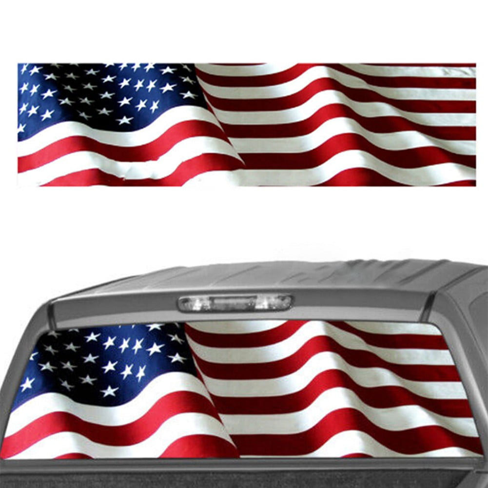 Patriotic Flag Waving Rear Graphic Decal for Truck SUV 14\\\" x 53 ...