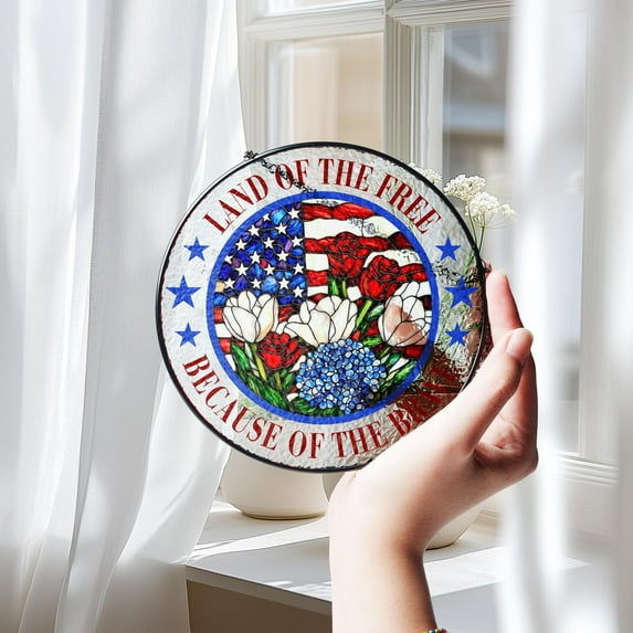 Patriotic Floral American Flagh Stained Glass Suncatcher, Memorial Day ...