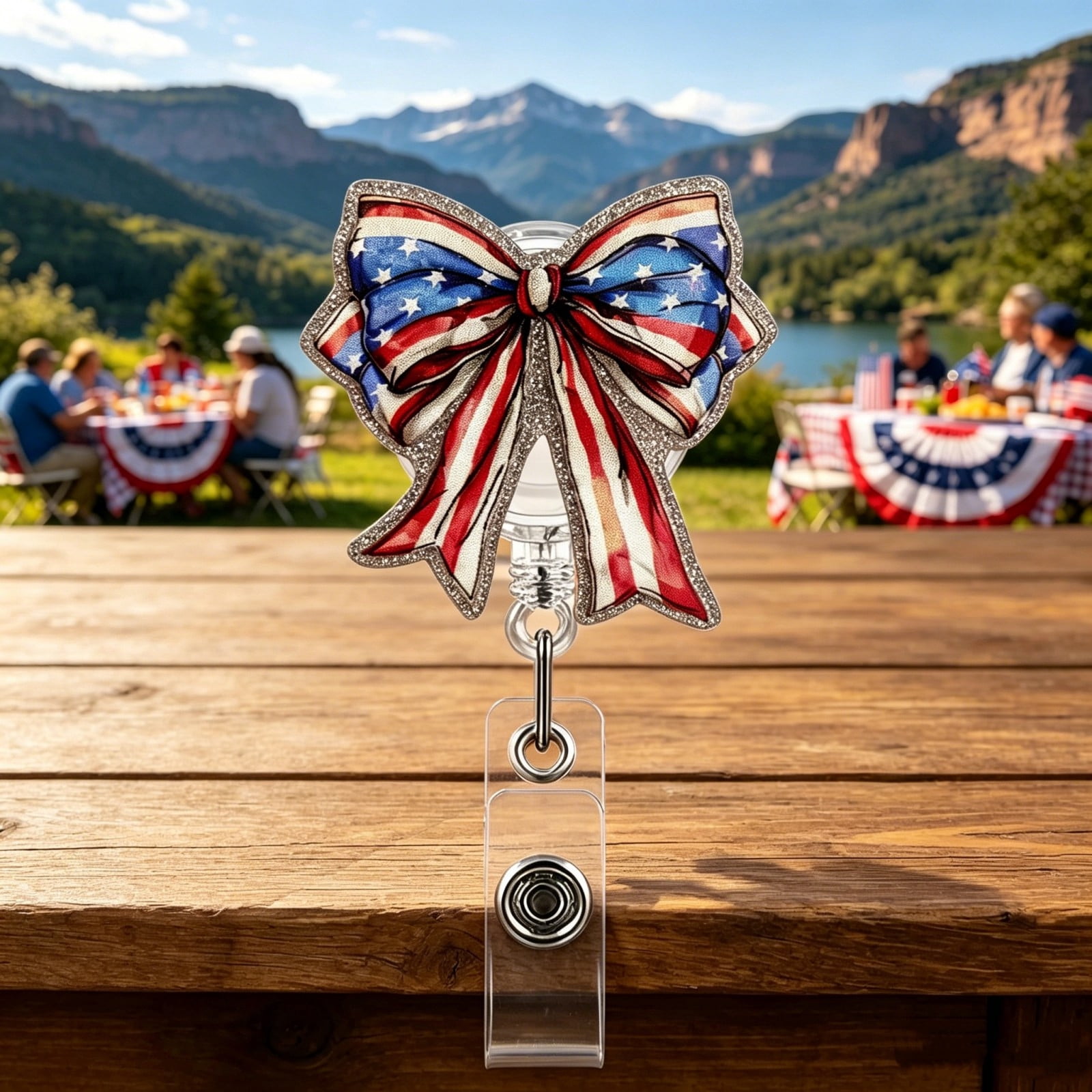 Patriotic Floral Badge Reel, stable back clip fix tightly on daily ...