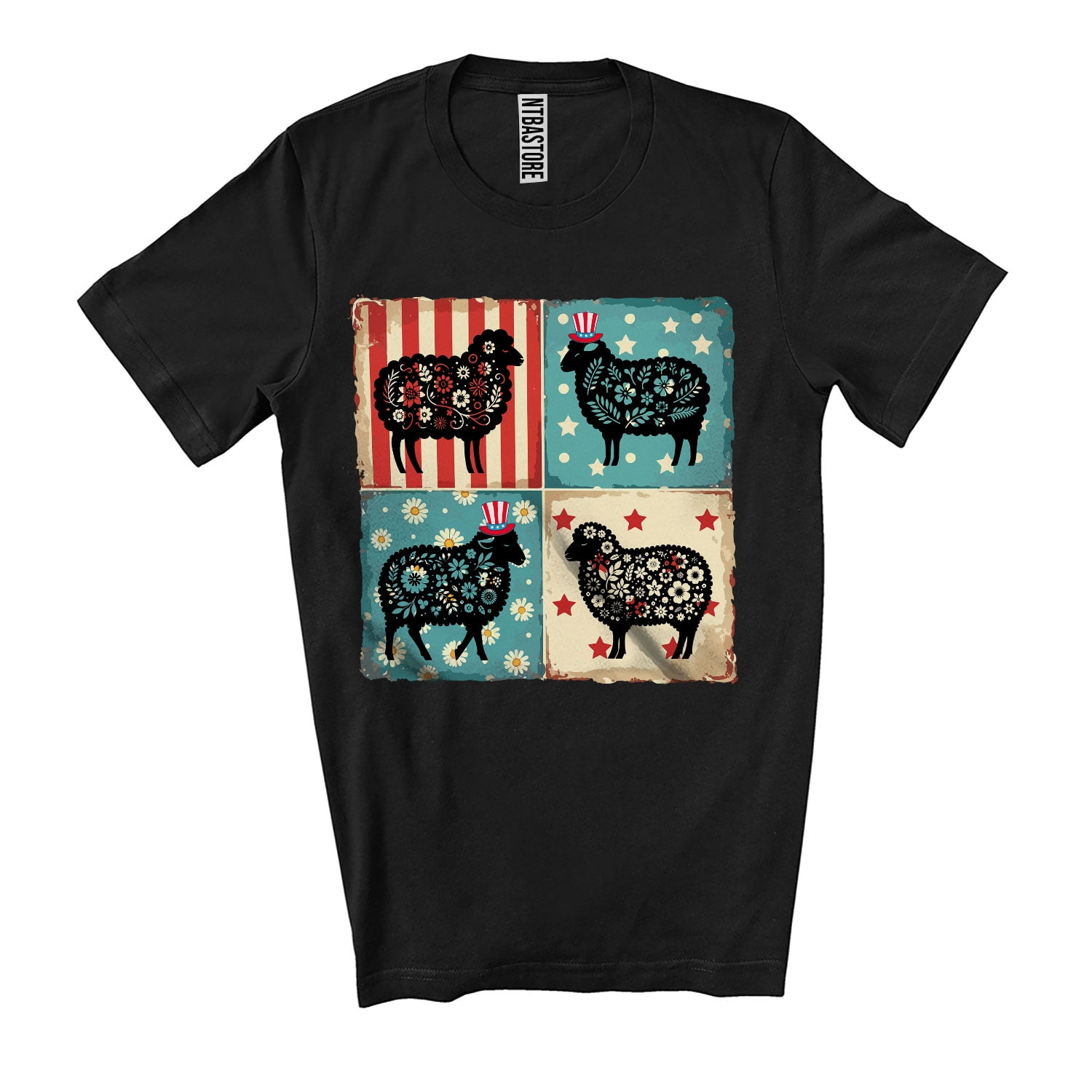 Patriotic Floral Sheep; Lovely 4th Of July American Flag Red Blue White ...