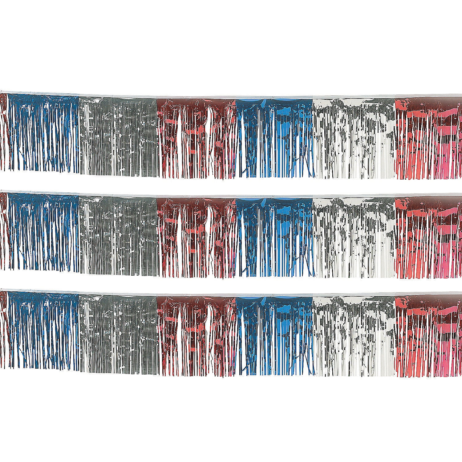 Fun Express Patriotic Foil Fringe Banner, 100Ft Shimmering Decoration ...