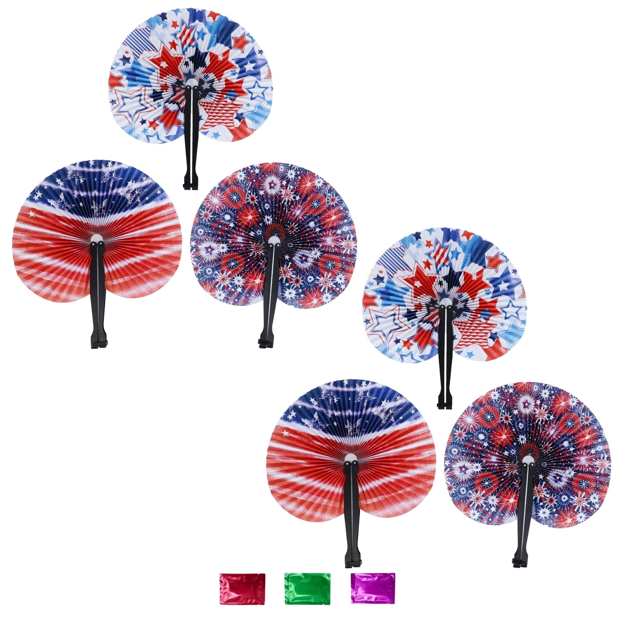 Patriotic Foldable Fans 6 Ct, 4th of July Fireworks USA Flag Stars and ...