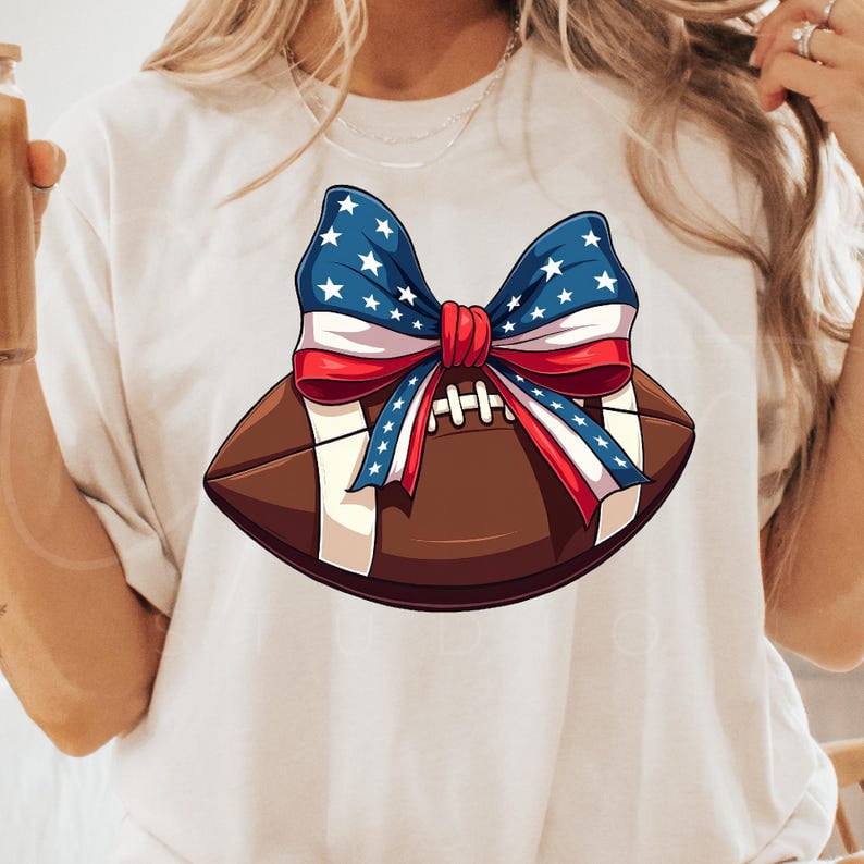 Patriotic Football T-Shirt, 4th of July USA Flag Bow Tee, American ...