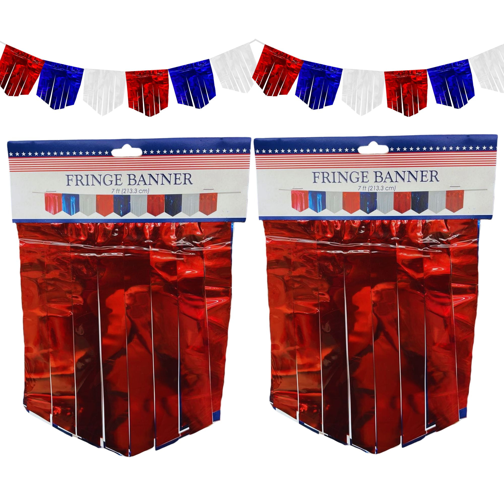 Patriotic Fringe Banners 2Ct, Red White Blue Metallic Garland, 4th of ...