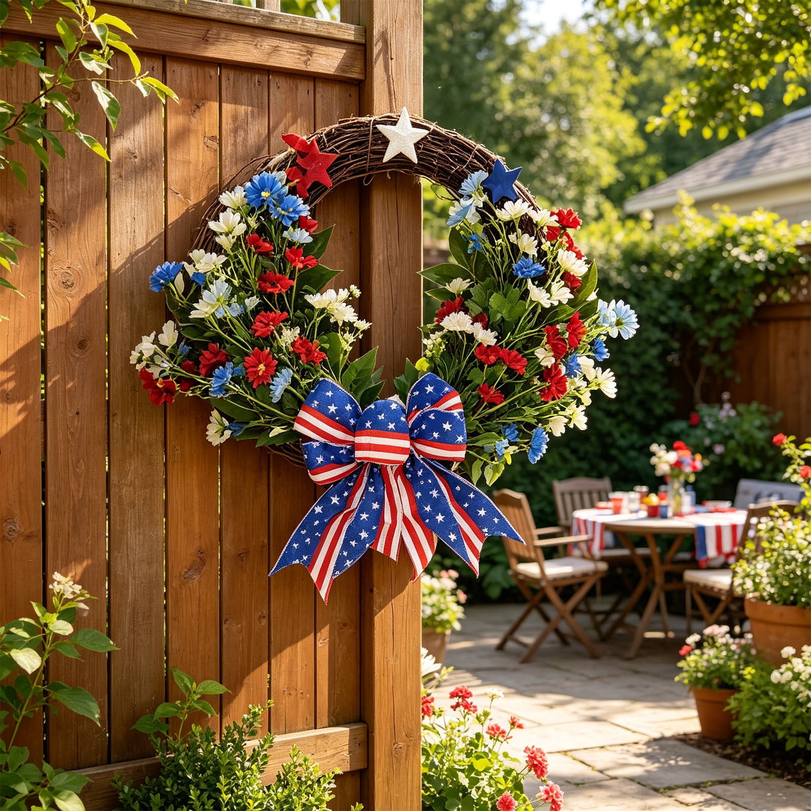 Patriotic Front Door Wreath 18 Inch, 4th of July Flag Flowers Ring for ...