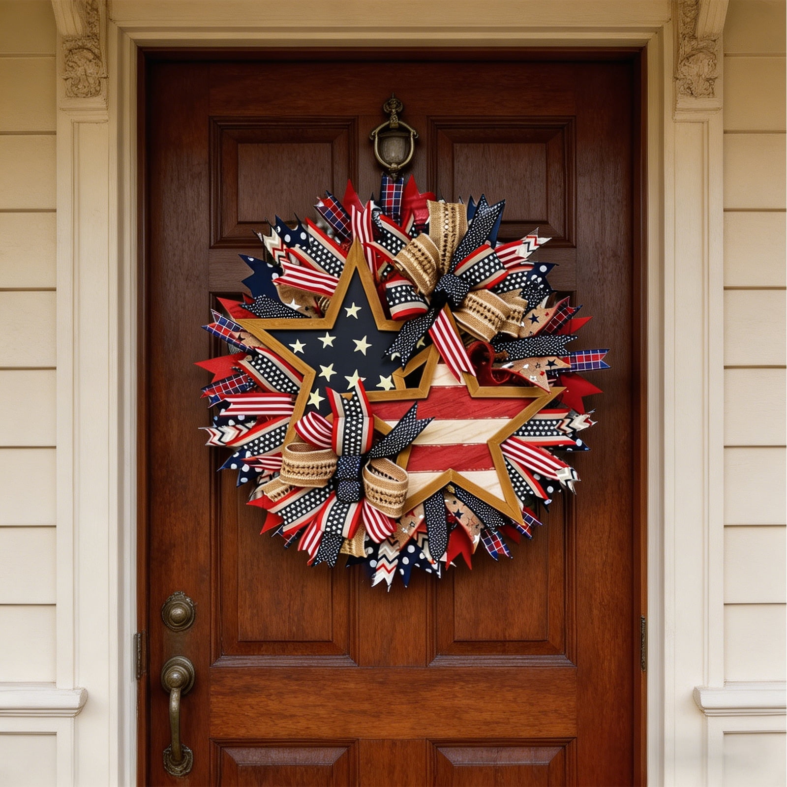 Patriotic Front Door Wreath, 4th of July Memorial Day Handcrafted ...