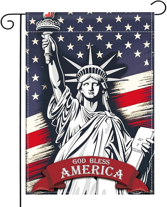Patriotic Garden Flag 12x18 Inch Double Sided Statue of Liberty God ...