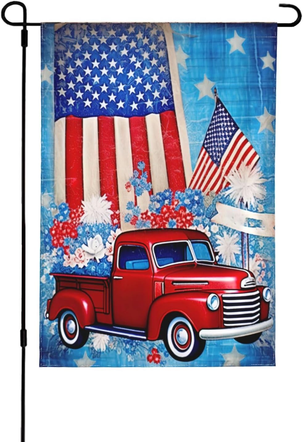 Patriotic Garden Flag 12x18 Inch Red Retro Car American Flag 4th of ...