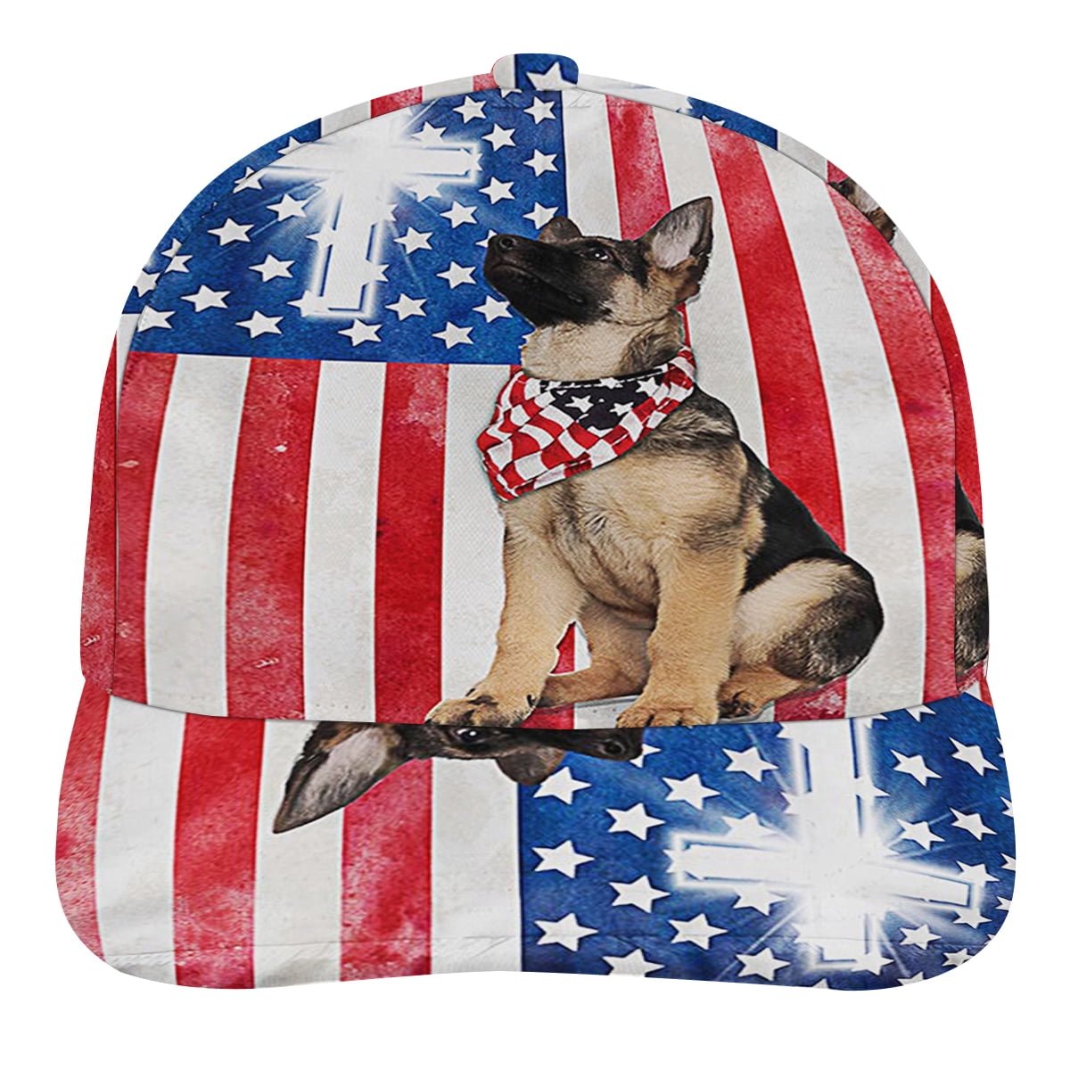 Patriotic German Shepherd ChriStan Cross American flag baseball cap hat ...