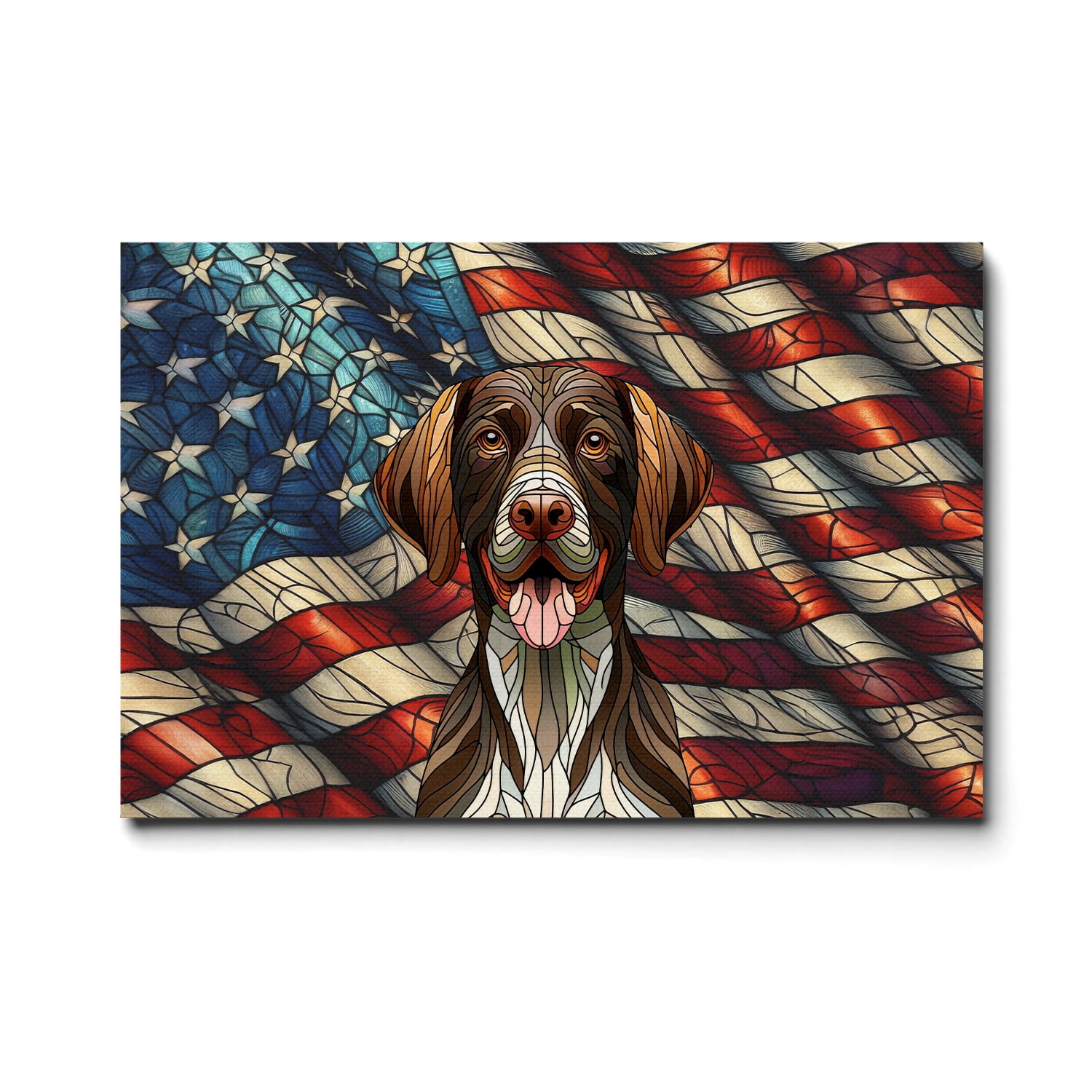 Patriotic German Shorthaired Pointer Stained Glass Portrait American ...