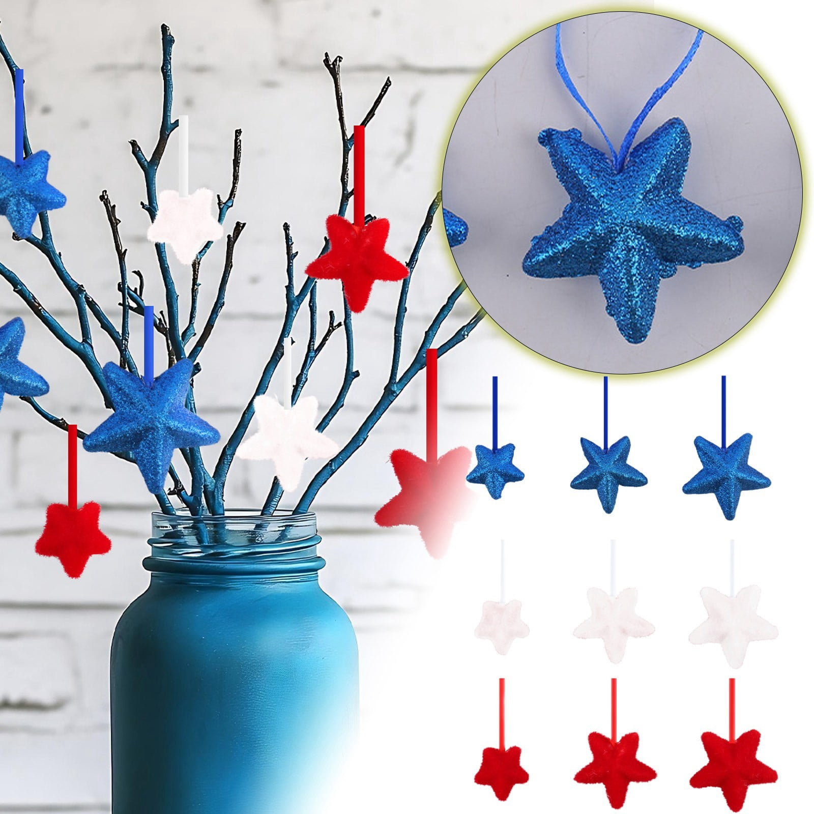 Patriotic Glitter Star Foam Sticks - 4th of July Decorations, Red White ...