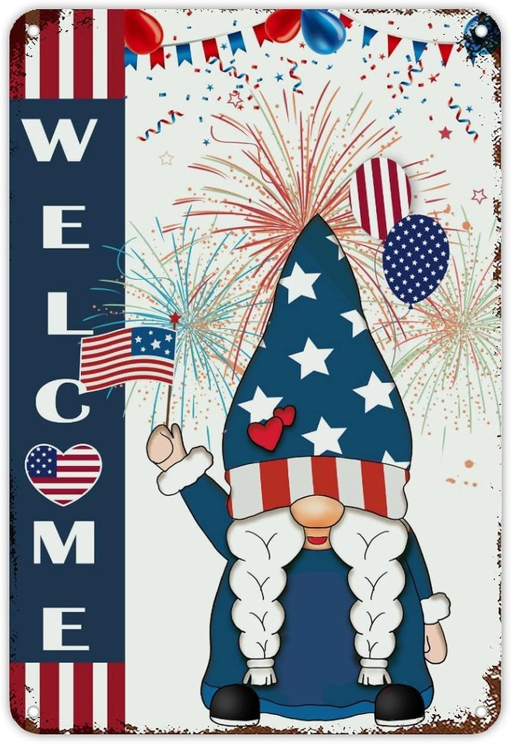 Patriotic Gnome Fireworks Metal Sign Independence Day Metal Sign ...