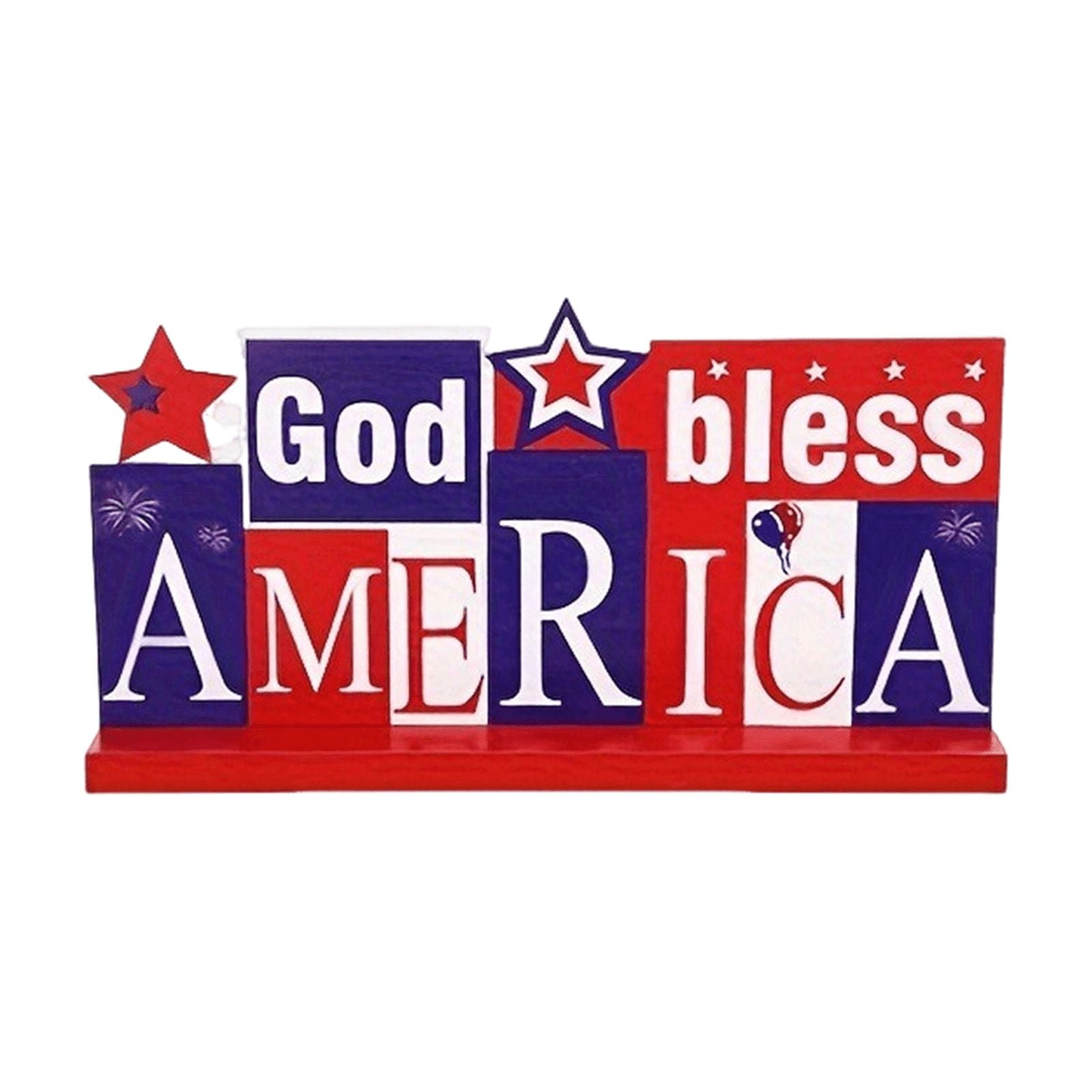 Patriotic God Bless America Wooden Tabletop Sign Red, White, and Blue ...