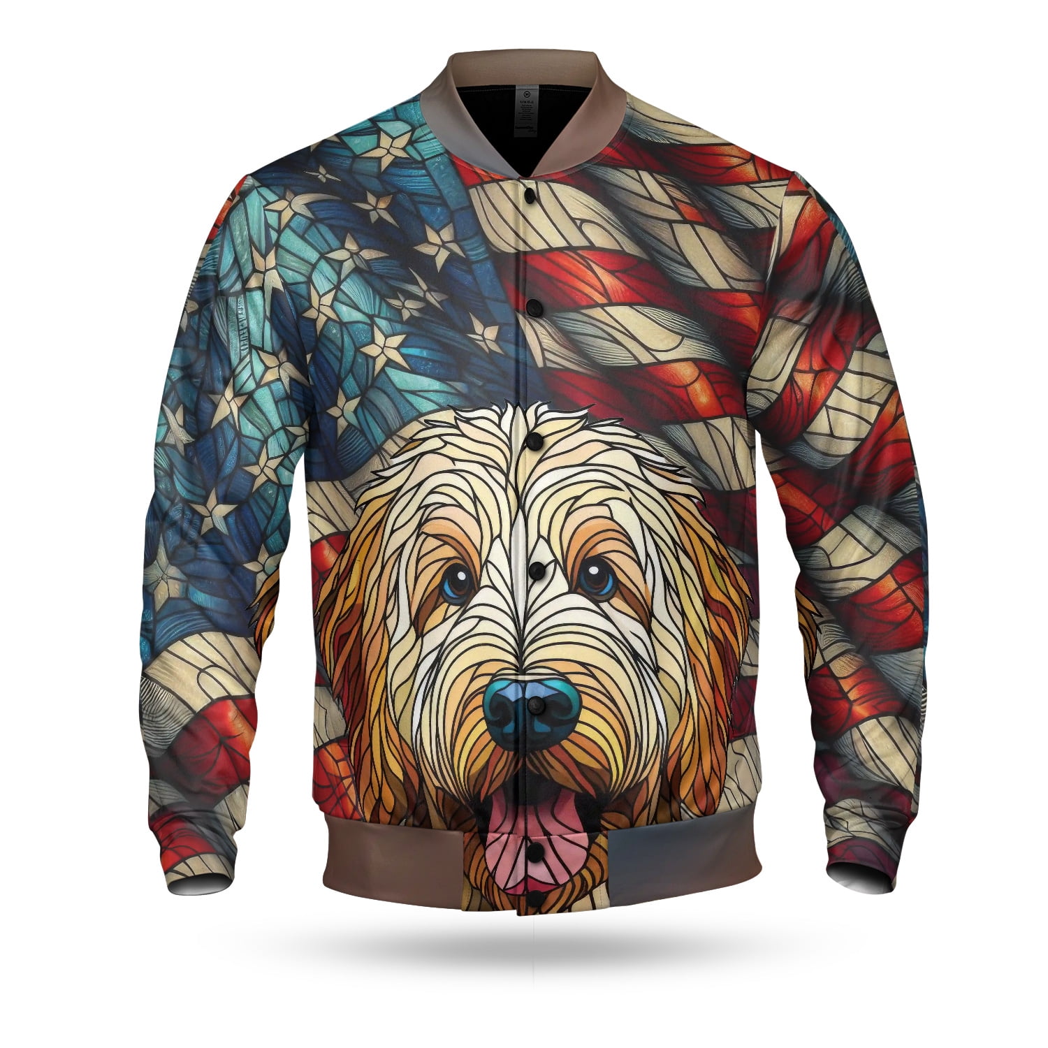 Patriotic Goldendoodle Stained Glass Portrait American Flag All Over ...