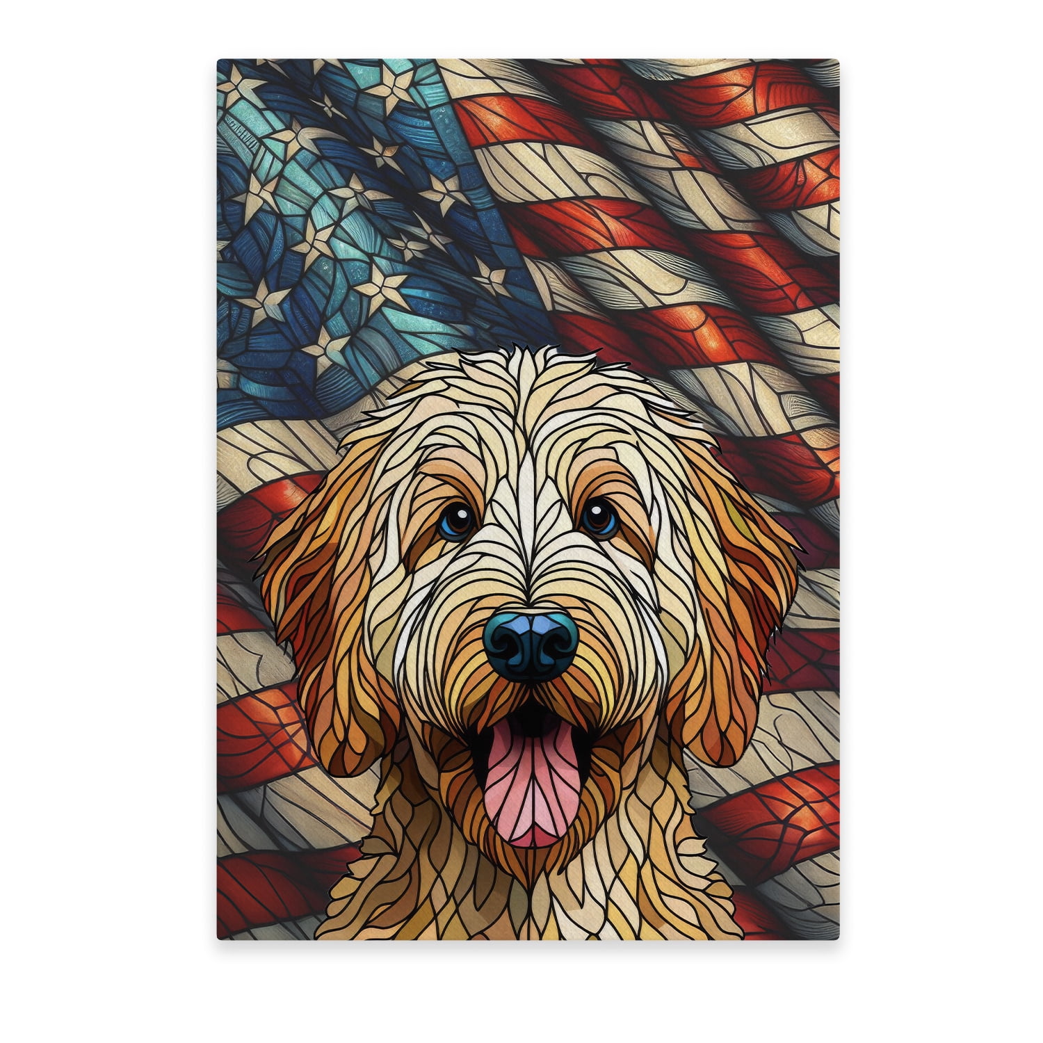 Patriotic Goldendoodle Stained Glass Portrait American Flag Vertical ...