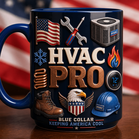 Patriotic HVAC 3D Effect Mug, Blue Collar HVAC Pro Coffee Cup Gift ...