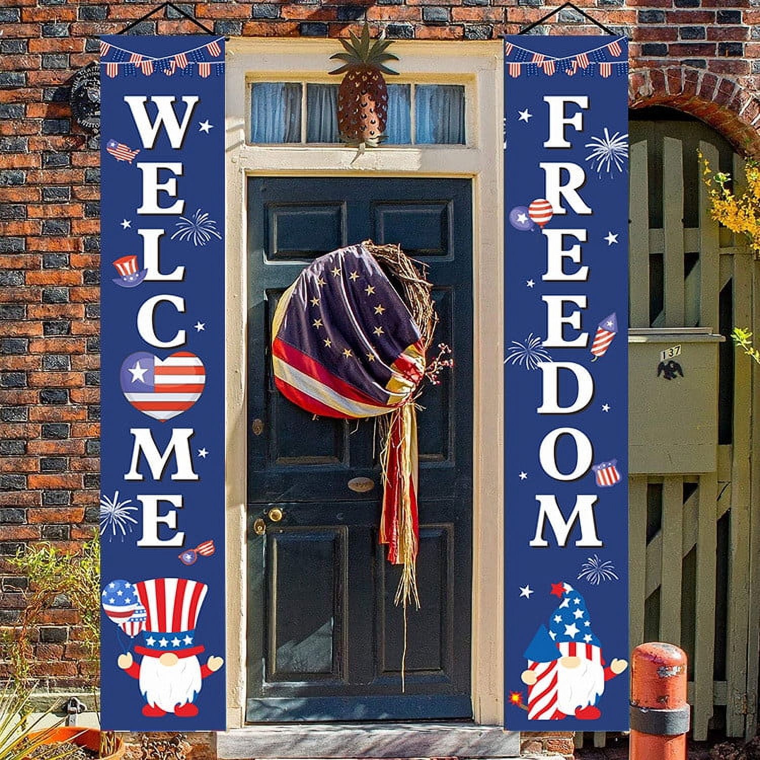 Patriotic Hanging Porch Banners for Front Door,4th Of July Decorations ...