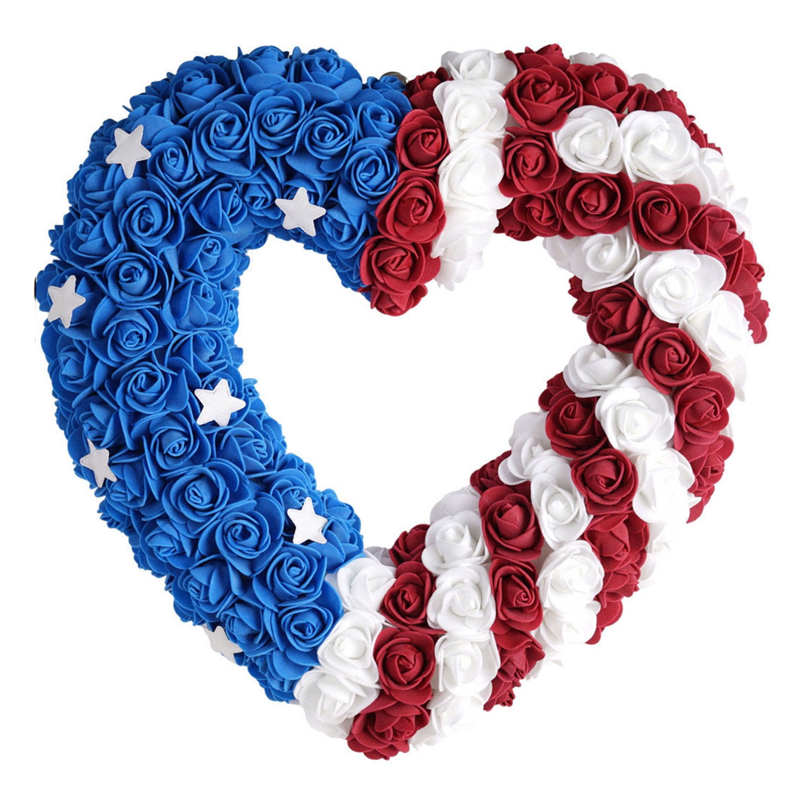 Patriotic Heart Rose Wreath, Artificial Flower American Flag Decor for ...
