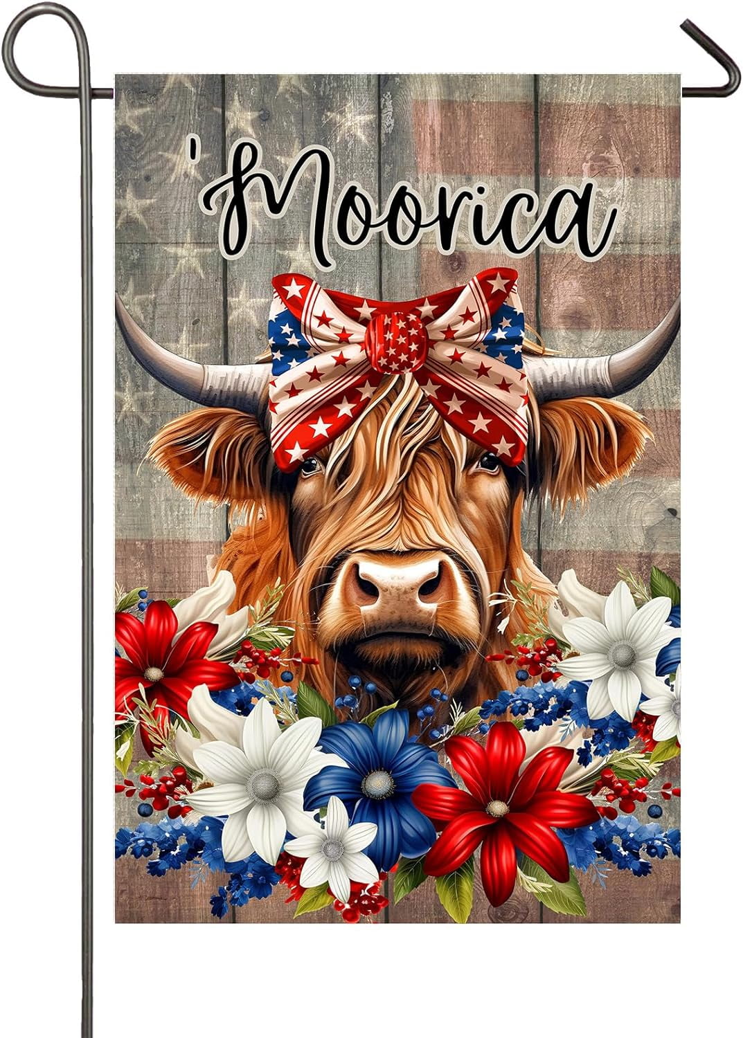 Patriotic Highland Cow Garden Flag for Outside 4th of July Decorations ...