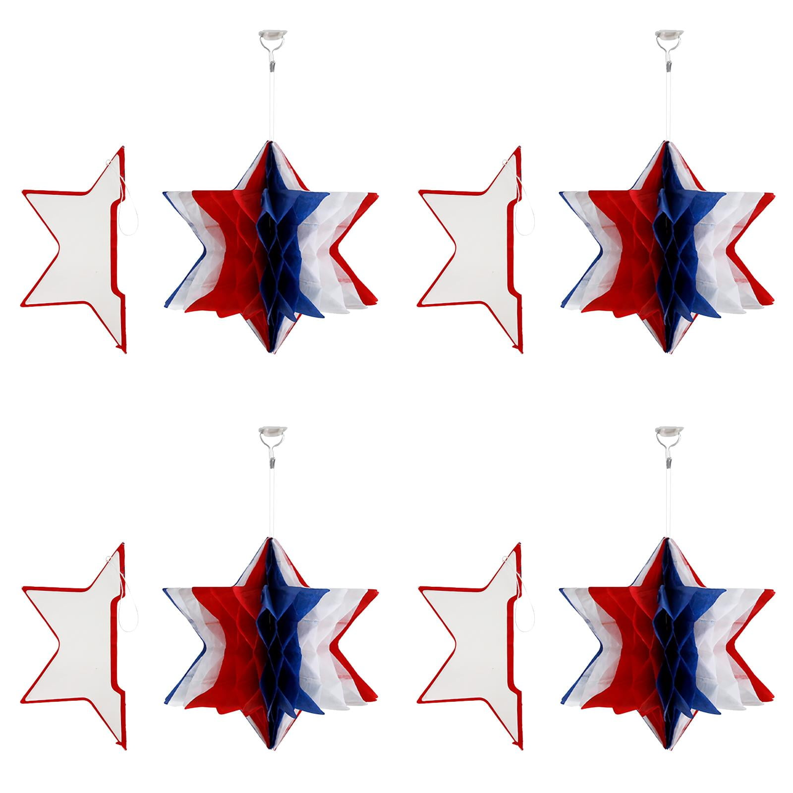 Patriotic Honeycomb Party Decor - Red Blue White Paper Pom Poms & Fans ...