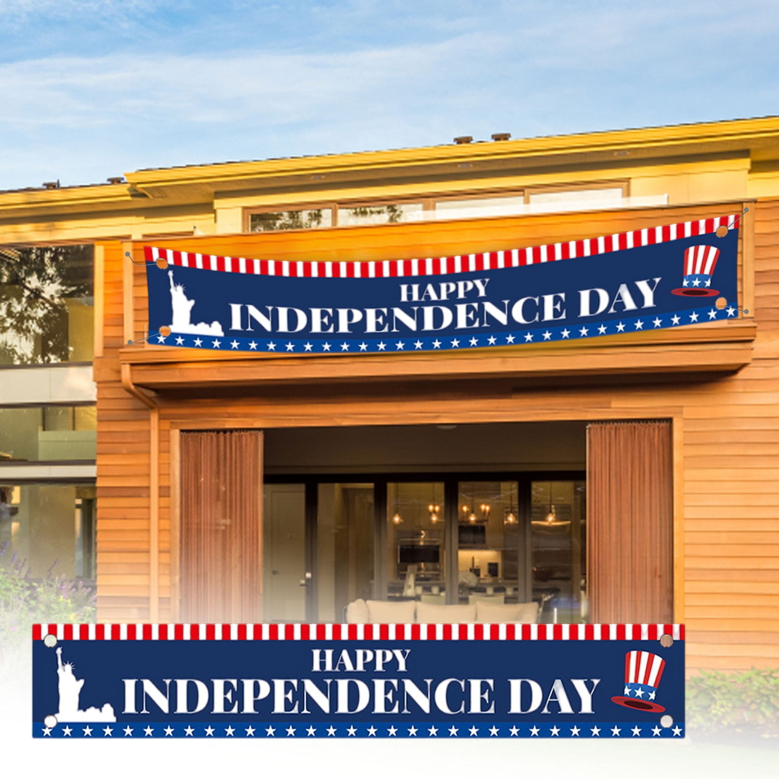 Patriotic Independence Day Banner Large Outdoor Decoration with Statue ...